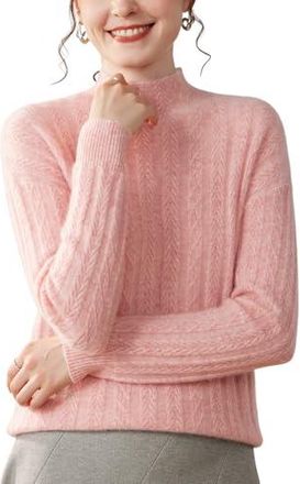 Dissa Pull Cachemire Femme Col Montant Chevrons Tricoté en Vrac Manches Longues Fin Pull en Cachemire et Laine,Rose,EU 44,MH570