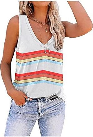Generic Hauts dété pour femme - Débardeurs de loisirs - Sans manches - Col en V - Gilet pour femme - Haut dété léger - Basique - Dos nu - Décontracté - Élégan