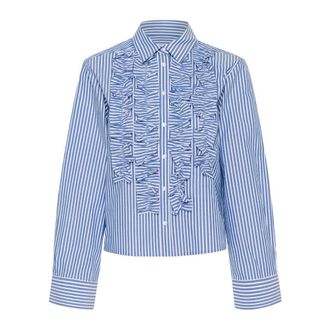 Part Two Blau Gestreiftes Amparo Hemd mit R&uuml;schen - - Blouses & Shirts - Damen - Blau - XL
