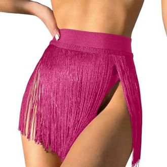 Generic Haut de bikini couvert nouveau maillot de bain couleur unie franges jupe de plage bikini maillot de bain jupe pour femmes maillot de bain 146, Rose, X
