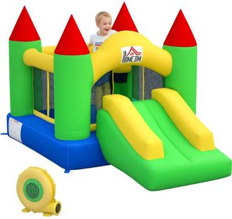 HOMCOM Aufblasbare H&uuml;pfburg mit Gebl&auml;se, Kinderh&uuml;pfburg, Spielburg mit Rutsche, Trampolin, Sicherheitsnetz, f&uuml;r Kinder 3 bis 10 Jahre, Oxford, 300 x 180 x