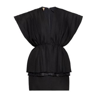 Gucci Plissiertes Wollkleid mit V-Ausschnitt - - Dresses - Damen - Schwarzk - S
