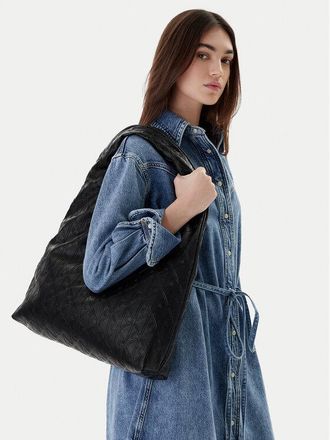 Calvin Klein Handtasche Emblem Aop Puffer Lg Shoulder Ba LV04F3199G Schwarz