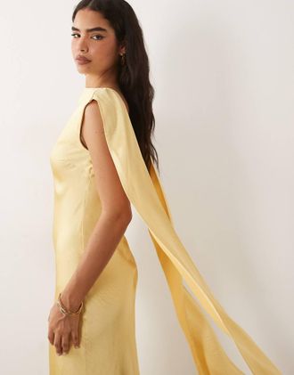 Tfnc Robe longue satin&eacute;e coup&eacute;e en biais avec d&eacute;tail cape - Citron-Jaune