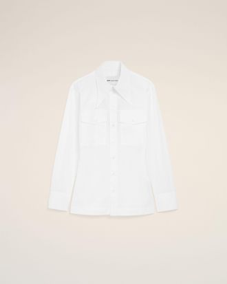 Ami Chemise Cintr&eacute;e Blanche Col En Pointe en Coton Blanc - 32 - Femme