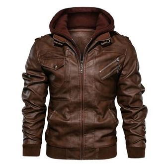 Generic Vestes en cuir pour homme - Automne - Veste de moto en polyuréthane - Manteaux en cuir, marron, M
