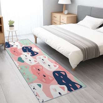 Generic Tapis de Couloir Long 80 x 150 cm Tapis de Passage Lavable Antid&eacute;rapant Doux Mignon Coeur damour Chat Tapis pour Buanderie Cuisine Chambre, Rose