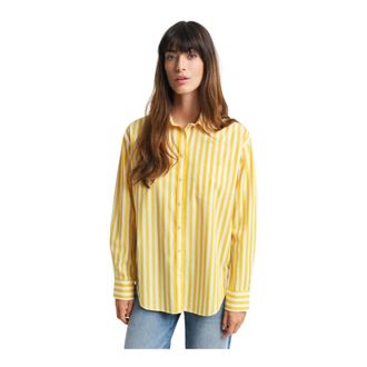 GANT Femme, Blouses et Chemises, Jaune, Taille: 40 FR Chemise Popeline &agrave; Rayures Jaunes