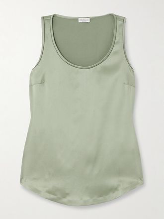 Brunello Cucinelli D&eacute;bardeur En Satin De Soie &Agrave; Perles - Vert