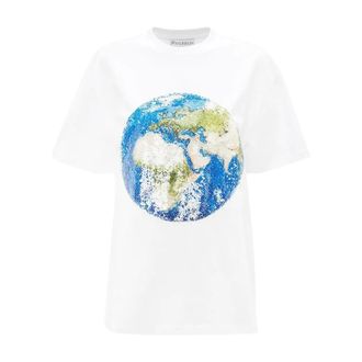 J.W.Anderson Paillettenbesetztes Globus-T-Shirt - - Tops - Damen - Wei&szlig; - XS