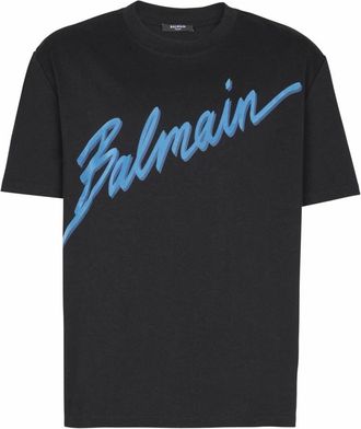 Balmain Lettre T-Shirt - - Tops - Herren - Blau - S