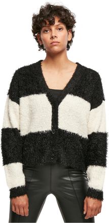 Urban Classics Damen Ladies Short Oversized Feather Cardigan XL Black/whitesand