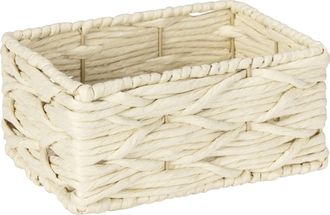 WENKO Badbox Vabriano, Kleiner Aufbewahrungskorb aus Papier-Geflecht, zur Bad- und Büro-Aufbewahrung, 19 x 9 x 14 cm, Angesagter Boho-Style, Beige