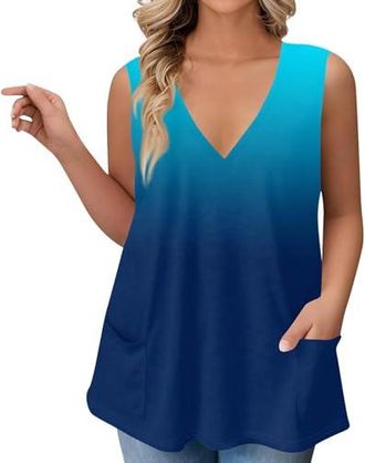 Generic Debardeur Femme Chic et &eacute;l&eacute;gant Gradient Chemisier sans Manche Imprim&eacute; D&eacute;bardeur Crop Top Ete Haut Chic et Elegant Fluide Ample Caraco Vetement Femme 