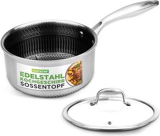 Nutrichef Kochtopf Induktion 2L - Edelstahl Topf mit Wabenstruktur und Glasdeckel, kratzfest, antihaft