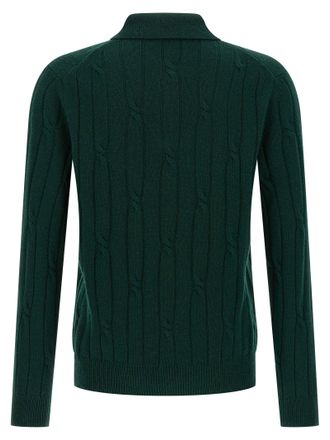 Zanone Cable-Knit Wool-Cashmere Polo Shirt - Green