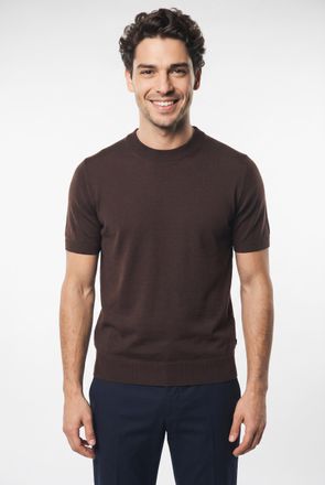 HUGO BOSS Kurzarmpullover BOSS Umauro, Herren, Gr. XL, braun (schwarz braun207), Strick, Obermaterial: 100% Schurwolle, unifarben, regular fit normal, Rundhals,