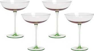 Beliani Martinigl&auml;ser 4er Set transparent rosa/gr&uuml;n 250 ml hoher Stiel Diopside