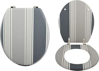 MSV WC Sitz Toilettendeckel MDF Holzkern Bambus Cardiff Grau Scharniere aus Edelstahl - hochwertige und stabile Qualität