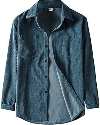 Generic Chemise décontractée en velours côtelé de couleur unie pour hommes, chemise à revers à manches longues, chemise décontractée à revers décontracté, cou