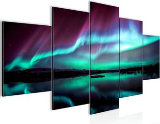 Runa Art Bilder Nordlichter Nachthimmel 200 x 100 cm 5 Teilig XXL Wanddekoration Design Blau Türkis 041951a