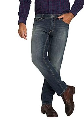 JP1880 Hommes Jusquau 68 - Jean Straight Fit 5 Poches en Tissu Ultra-Stretch &agrave; Look us&eacute; et d&eacute;tails, Bleu, 66