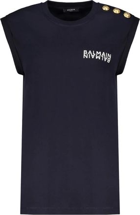 Balmain Femme, Tops, Bleu, Taille: 42 FR T-shirt en coton avec logo