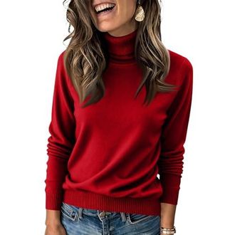 Generic Pull Femme Chic Et Elegant Pulls, Gilets Et Sweats Hiver Mode Col Roul&eacute; Noir Haut Taille WomenS Cachemire Rouge Long Fashion Vetement Sweaters Pulls V