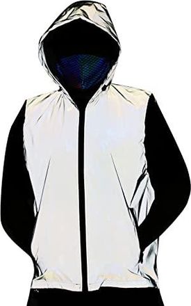 Generic Vestes pour femmes Glow Hip Hop sans manches mince gris r&eacute;fl&eacute;chissant veste &agrave; capuche zipp&eacute;e d&eacute;contract&eacute;e avec poches 2026, gris, L