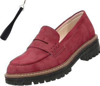 Generic Mocassins orthopédiques à plateforme pour femme - Confortables - Semelle à crampons - Chaussures de marche à bout rond, Rouge, 41 EU