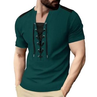 Generic T-shirt d&eacute;t&eacute; pour homme - L&eacute;ger, mature et d&eacute;contract&eacute; - En corde - Avec col rond et manches courtes, Vert fonc&eacute;., XXL