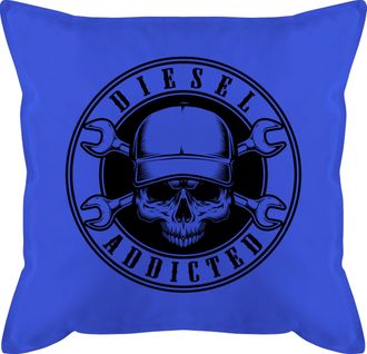 Shirtracer Kissen 50x50 - Diesel Addicted Totenkopf Geschenk LKW Fahrer I Trucker Geschenkidee Kraftfahrer I Lastwagenfahrer - 50 x 50 cm - Blau - f&uuml;r Geschenke
