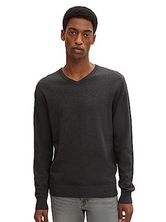 Tom Tailor Homme Pull basique avec col en V 1012820, 10617 - Black Grey Melange, XXL
