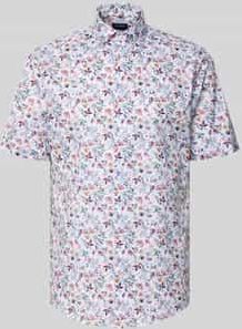 Olymp Regular Fit Business-Hemd mit floralem Muster und Kentkragen