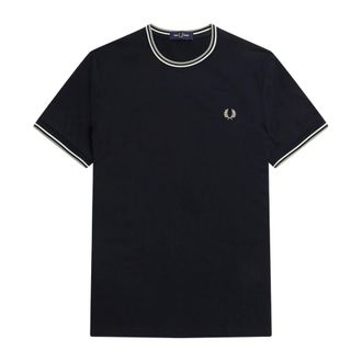 Fred Perry T-shirt &agrave; double liser&eacute; - Homme - Tops - Bleu - Taille: M
