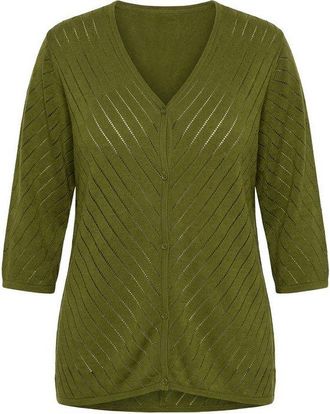 Ulla Popken Strickjacke Strickjacke Streifenstruktur V-Ausschnitt 3/4-Arm