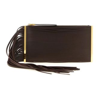 Elisabetta Franchi Femme, Sacs, Brun, Taille: ONE Size Leather Clutch with Fringes