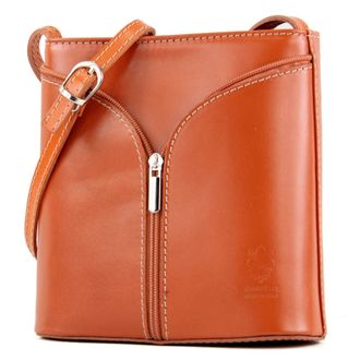 modamoda.de D19 - ital Kleine Umh&auml;ngetasche aus Leder, Farbe:Cognac