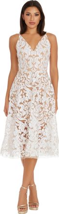 Dress The Population Damen Blair Lace Pailletten Fit & Flare Kleid, Weiß/Nude, Medium
