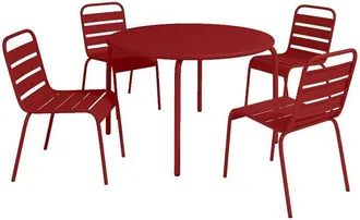 Vente-Unique Salle &agrave; manger de jardin en m&eacute;tal - une table D.110 cm et 4 chaises empilables - Rouge - MIRMANDE de MYLIA