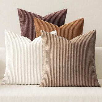 Miulee Housses de Coussin en Velours C&ocirc;tel&eacute; Carr&eacute;es D&eacute;coratives Douces pour Le Douce en Velours Ray&eacute; Lot de 4 pour la D&eacute;coration Int&eacute;rieure Canap&eacute; Chambre &agrave; 