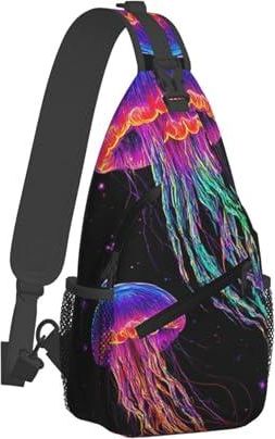 Generic L&eacute;ger Sacoche Homme Bandouliere Art psych&eacute;d&eacute;lique de m&eacute;duses au n&eacute;on Sacs &agrave; Bandouli&egrave;re Casual Sling Sac &agrave; Dos pour Homme &eacute;cole Camping