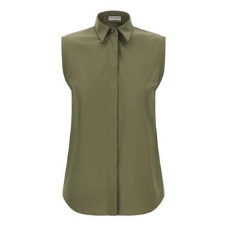 Brunello Cucinelli Stretch Baumwoll-Popeline-Shirt - - Blouses & Shirts - Damen - Gr&uuml;n - L