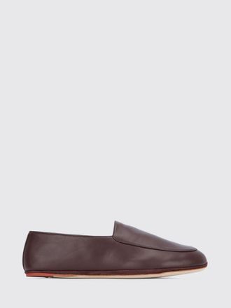 Loro Piana Flache Loafer aus glattem Lammleder mit Metallic-Logo