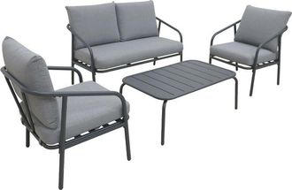 Sweeek Salon de jardin en m&eacute;tal 4 places. design &eacute;pur&eacute; arrondi Anthracite / Gris