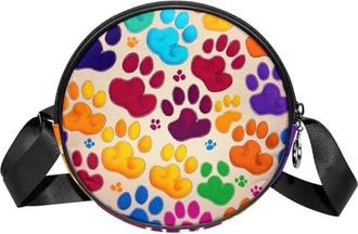 Generic Sac &agrave; bandouli&egrave;re rond pour femme, motif empreintes de chien color&eacute;es, petit sac &agrave; bandouli&egrave;re avec fermeture &eacute;clair, bretelles r&eacute;glables, sac &agrave; main 