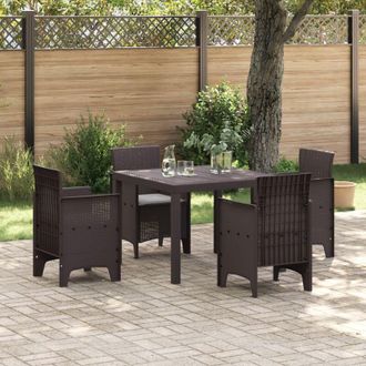 vidaXL Set repas jardin 5 pi&egrave;ces avec coussins marron poly rotin Vidaxl