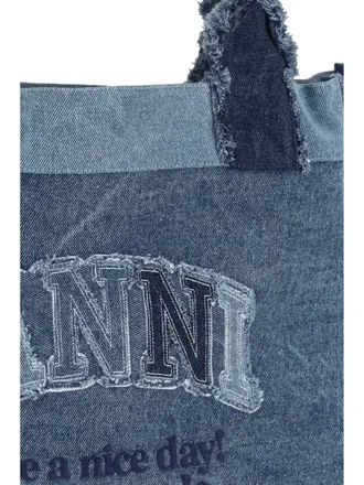 Ganni Denim Trapeze Tote Bag - Blue