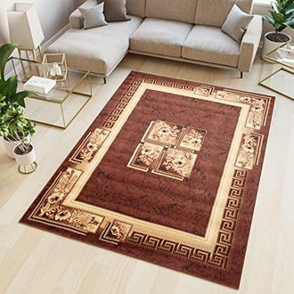 Tapiso Atlas Tapis Poils Ras Moderne Marron Beige Floral Vitre Bordure Mouchet&eacute; Tapis Salon Chambre Adulte Salle &agrave; Manger Bureau Oeko-TEX R&eacute;sistant 100 x 200