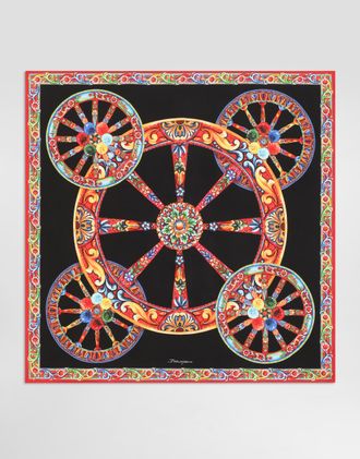 Dolce & Gabbana Foulard 90x90 Aus Seidentwill Mit Carretto-print - Frau Schals Und T&uuml;cher Multicolor Pz